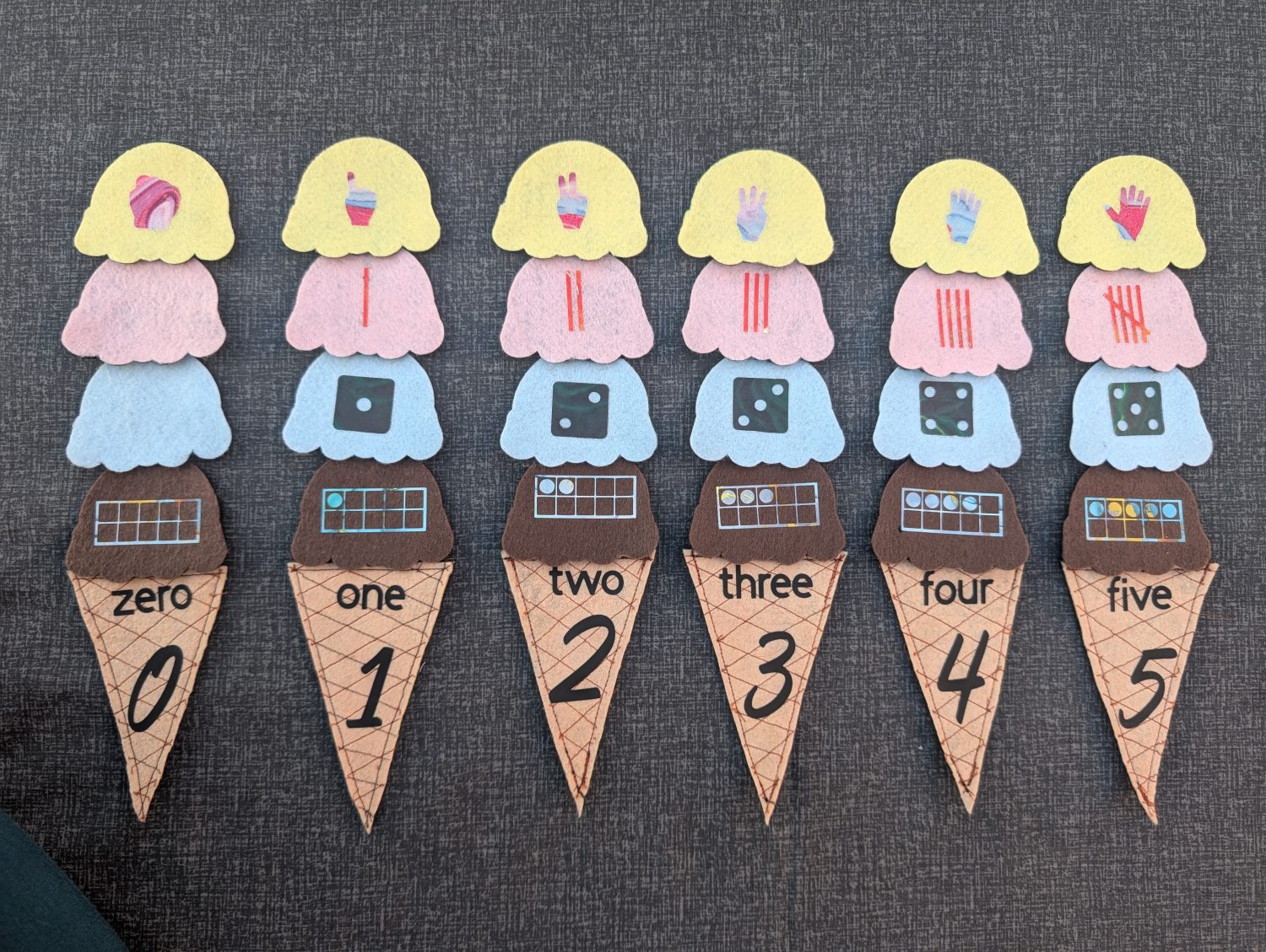 Handmade Felt Ice Cream Cone Number Matching (Subitising) Set - MadeMe
